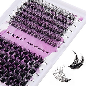 Cluster Lash Glue Black Sensitive Waterproof Lash Glue Long Lasting DIY Lash Glue and 2 Style Wide-stem Lash Clusters C/D Curl Thin Band Cluster Lashes