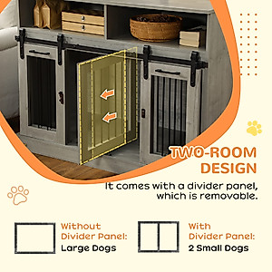 PawHut Dog Crate Furniture for Large Dogs or Double Dog Kennel for Small Dogs with Shelves, Sliding Doors, 47" x 23.5" x 35", Gray