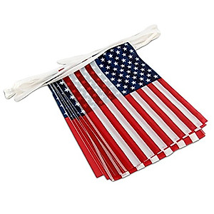 200' Bulk Deluxe Fabric American Flag Pennant Banner (4 Strings of 50') - 200 U.S. Flags for 4th of July, Memorial Day and Veteran's Day