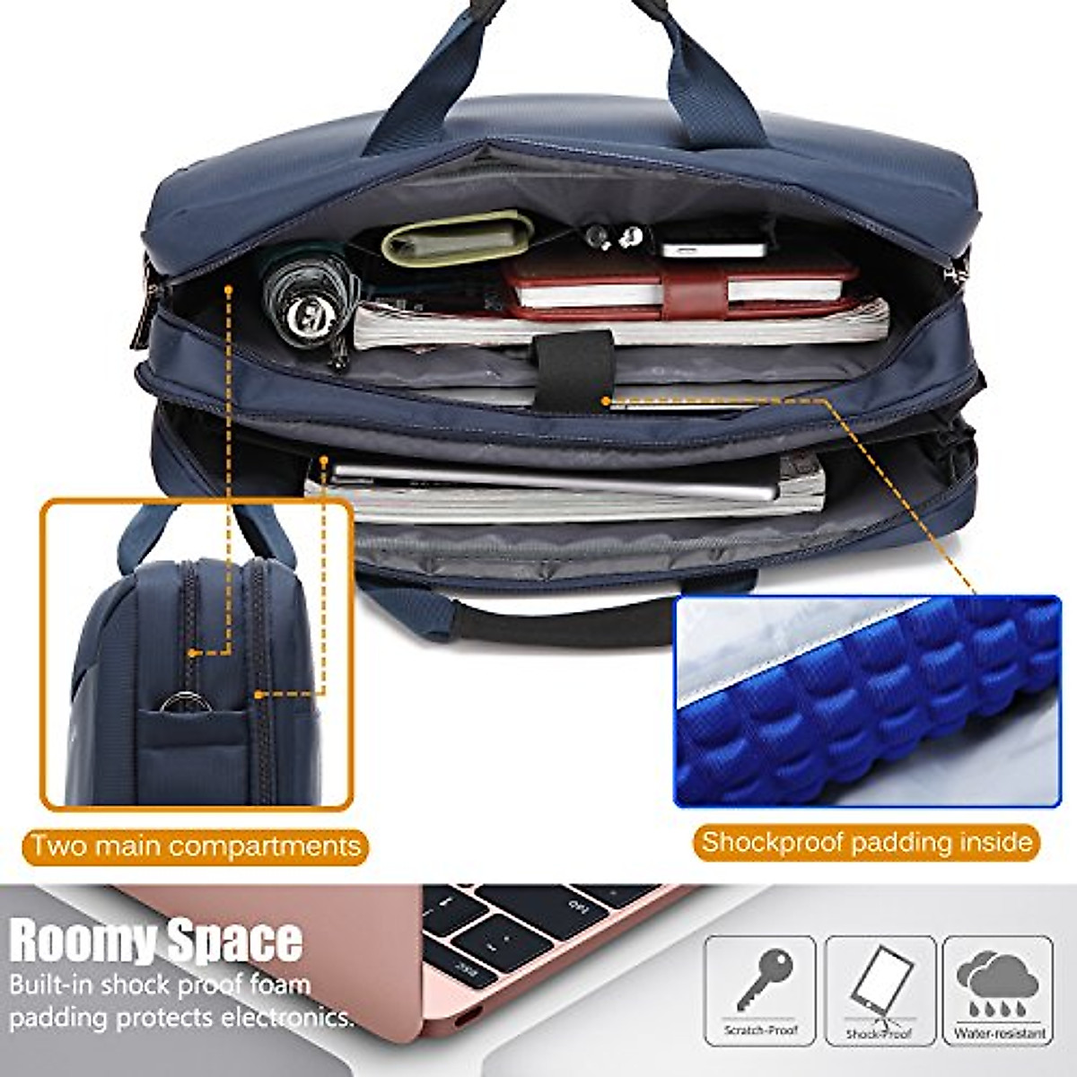CoolBELL 17.3 inch Laptop Messenger Bag Multi-functional Briefcase Multi-compartment Handbag Include shoulder strap For Macbook/Acer/HP/Dell Alienware/Lenovo/Men/Women (Blue)