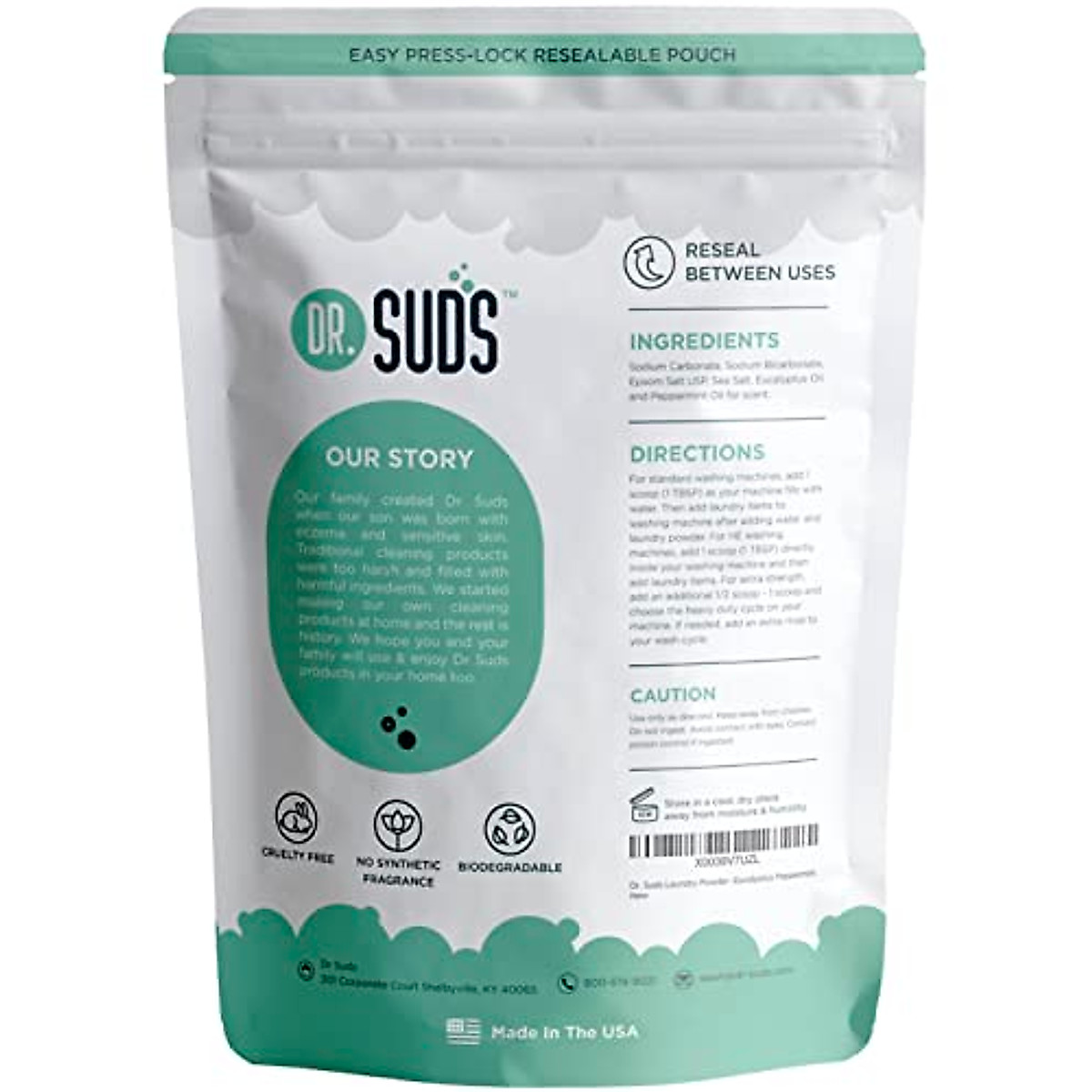 New Dr Suds Natural Laundry Detergent Powder 100+ Loads Eucalyptus & Peppermint Made with Natural Earth Ingredients