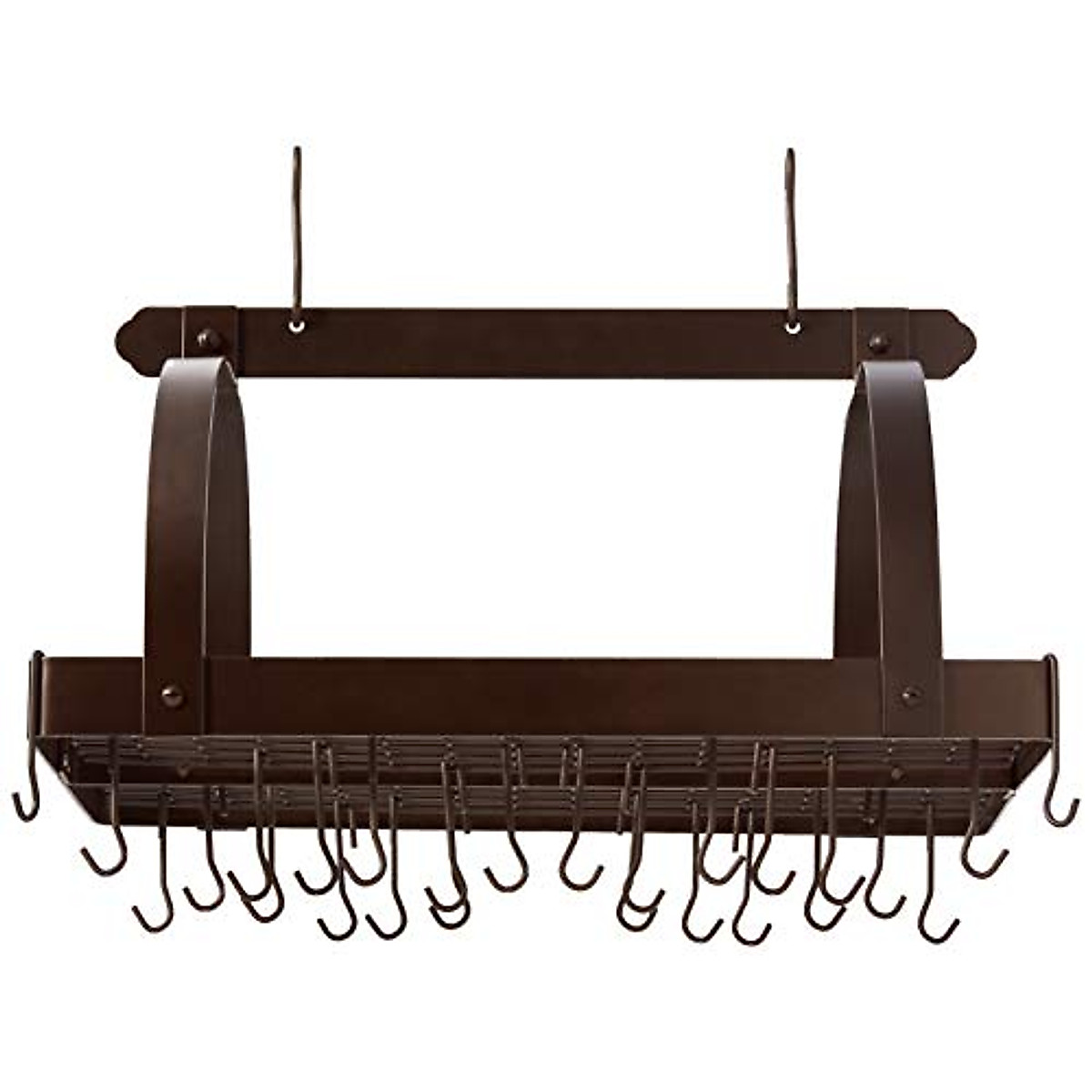Old Dutch Rectangular Hanging Pot Rack with Grid & 24 Hooks, Oiled Bronze, 30" x 20.5" x 15.75"