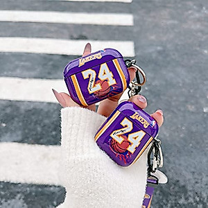 Purple Laker with Basketball Sports Brand Style Lanyard Keychain AirPod 1/2 Case, Personalised and Unique Process TPU Soft AirPods Case Cover. Suitable for Fans Boys Girls Teens