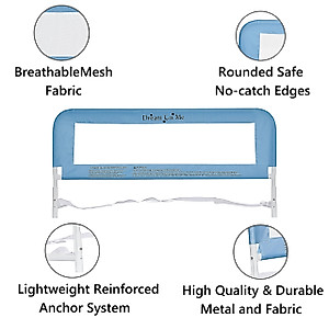 Adjustable Mesh Bed Rail in Blue, Two Height Levels, Breathable and Durable Fabric, Lightweight and Portable Bed Rail for Toddlers, Double Pack