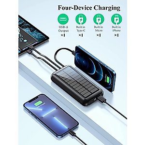 UYAYOHU Power-Bank-Solar-Portable-Charger - 40000mAh Power Bank Large Capacity Built in 3 Output and 1 Input Cables and Flashlight 5V3.1A Fast Charger Compatible with All Smart Phones and Devices