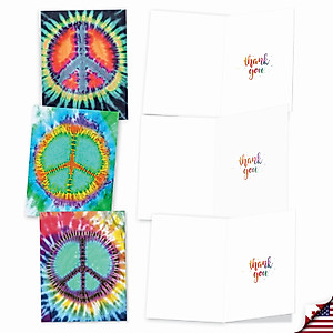 The Best Card Company Tie-Dye Peace - 20 Assorted Boxed Thank You Note Cards with Envelopes (4 x 5.12 Inch) - AM9163TYG-B2x10