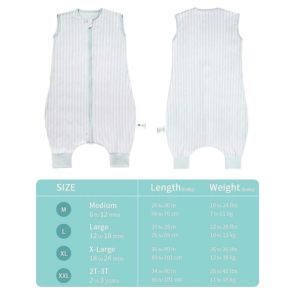 Baby Sleep Sack with Feet 18-36 Months, Lightweight Sleeping Bag with Legs for Baby Boys and Girls, 100% Cotton Baby Wearable Blanket, Blue Stripe, Unisex Baby, X-Large