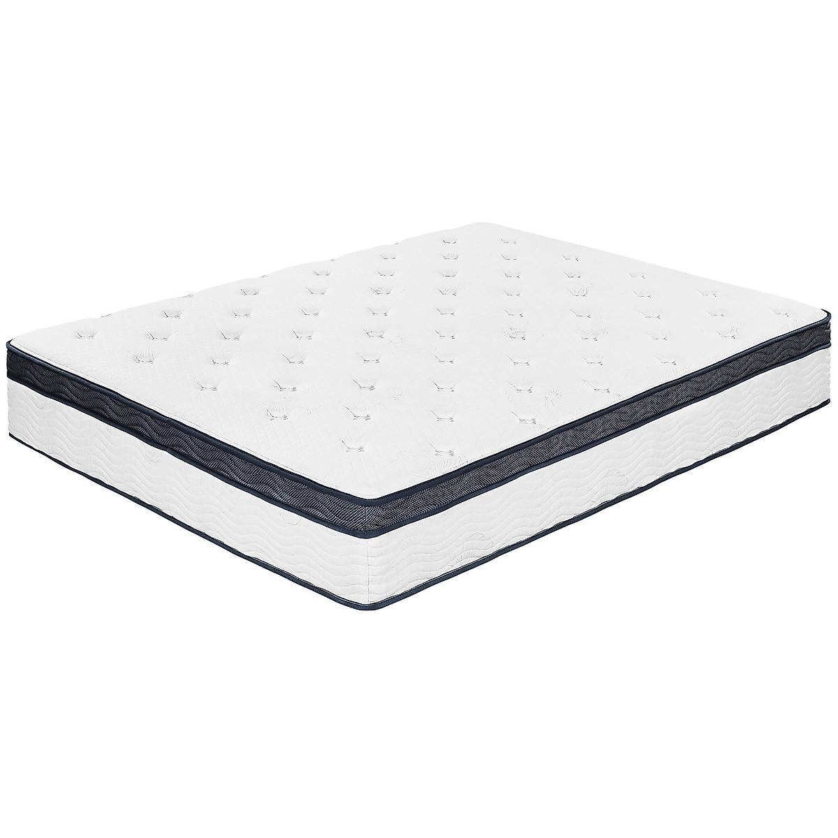 PrimaSleep 12 inch Euro Top Spring Mattress,White,Comfort Layers,Dark Green Piping, (Queen)
