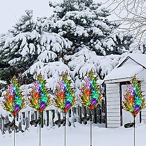 Xugenxes 2Pcs Solar Garden Christmas Tree Stake Lights,Solar Power Decoration Light Outdoor Waterproof,Xmas Pathway LED Stake Lights for Patio Yard Deck Walkway Solar Christmas Decor