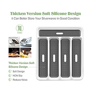 RayPard 24-Piece Silverware Set, Flatware Set Mirror Polished, Dishwasher Safe Service for 4, Include Fork/Spoon with 5-Compartment Non Slip Silverware Drawer Organizer Box Tray