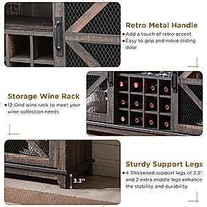 OKD Farmhouse Coffee Bar Cabinet with LED Lights, 55" Wine Bar Cabinet w/Sliding Barn Door & Wine and Glass Rack, Kitchen Buffet Cabinet w/Storage Shelves for Dining Room,Dark Rustic Oak