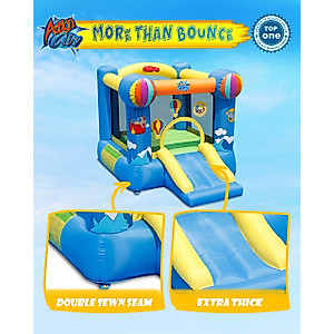 ACTION AIR Bounce House, Inflatable Hot Air Balloon Bouncer with Air Blower, Jumping Bouncy Castle with Slide for Outdoor and Indoor, Love for Kids