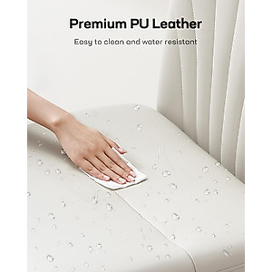 Marsail Cross Legged Office Chair: PU Leather Criss Cross Desk Chair Wide Armless Desk Chair Swivel Height Adjustable Vanity Chair for Make Up,Small Space,Bed Room(Beige)