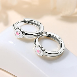 MILACOLATO 925 Sterling Silver Small Hoop Earrings Toddler 18K White Gold Plated Daisy Earrings Yellow FLower Huggie Hoop Earrings for Women Hypoallergenic Earrings for Sensitive Ears Over 3 Years Old