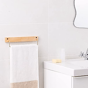 Navaris Hand Towel Holder - Wall Mounted Wood and Copper Rail for Holding Hand Towels - 11-3/4" Wooden Rack Small Metal Hang Bar for Bathroom Kitchen