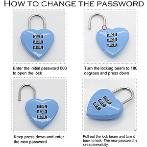 1Pc Blue Cute Mini Combination Lock 3 Digit, Love Heart Shape Password Code Locker Padlock for Indoor,Outdoor Combination Padlocks