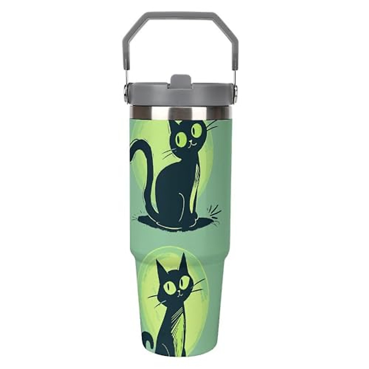 STVNKML 30 Oz Tumbler with Handle And Straw, Colorful Cartoon Cat Leakproof Stainless Steel Water Bottle for Hot & Cold Drinks 24 Hours, Car Cup Holder Friendly, Travel Mug for Home, Office, Gym