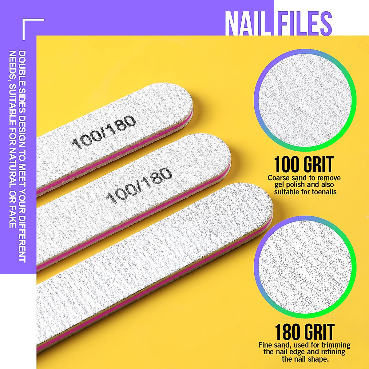 FANDAMEI Nail Buffers and Files, Nail Tools kit with 3PCS Rectangular Nail Buffer Block, 3PCS 100/180 Nail Files and 1PCS 1000/4000 Nail Buffer. Professional Nail Buffer File Kit for Nail Care