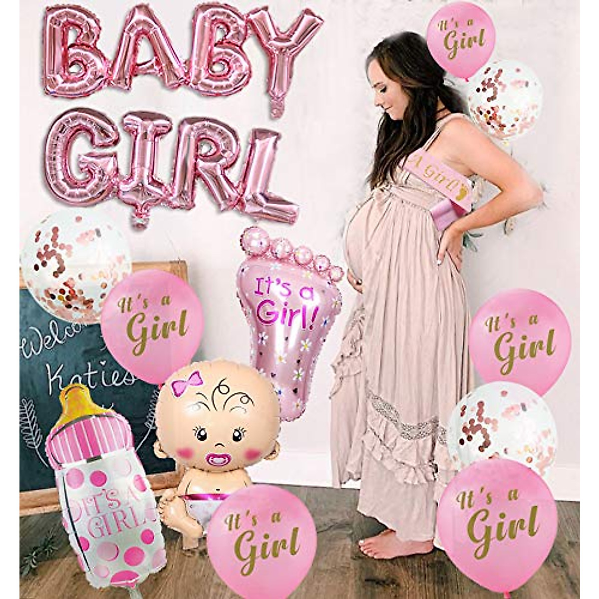 Baby Shower Decorations for Girl,Girl Baby Shower Balloons, Its a Girl Sash for Baby Shower