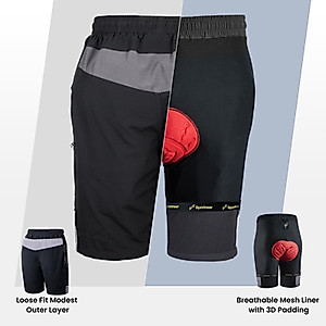 Sportneer Mens Mountain Bike Shorts - 3D Padding MTB Cycling Shorts for Men with Liner and Loose Fit (Large, Black)