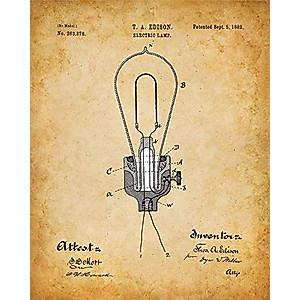 Original Thomas Edison Patent Prints - Set of Four Photos (8x10) Unframed - Makes a Great Home or Office Decor and Gift Under $20 for Inventors