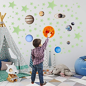 Glow in The Dark Stars and Planets Solar System Wall Decals, 110PCS Glowing Ceiling Spaceship Stars Wall Stickers, Best Gift for Kids Bedding Room Nursery Home Decoration Party Birthday(Small Size)