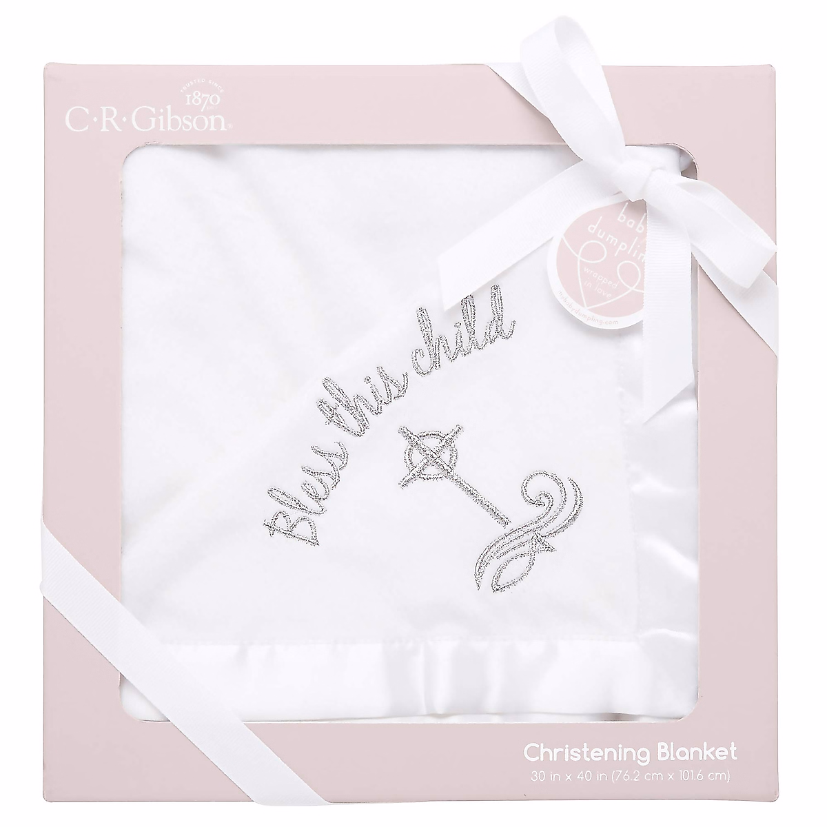 C.R. Gibson Silver Cross 'Bless This Child' Receiving Blanket for Babies, 40'' W x 30'' H
