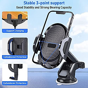 Huryfox Car Phone Holder Mobile Mount - Handsfree Driving Cellphone Stand, Smartphone Support on Dashboard, Windshield, Vent and More, Automobile Cradle Compatible with iPhone, Android Phone