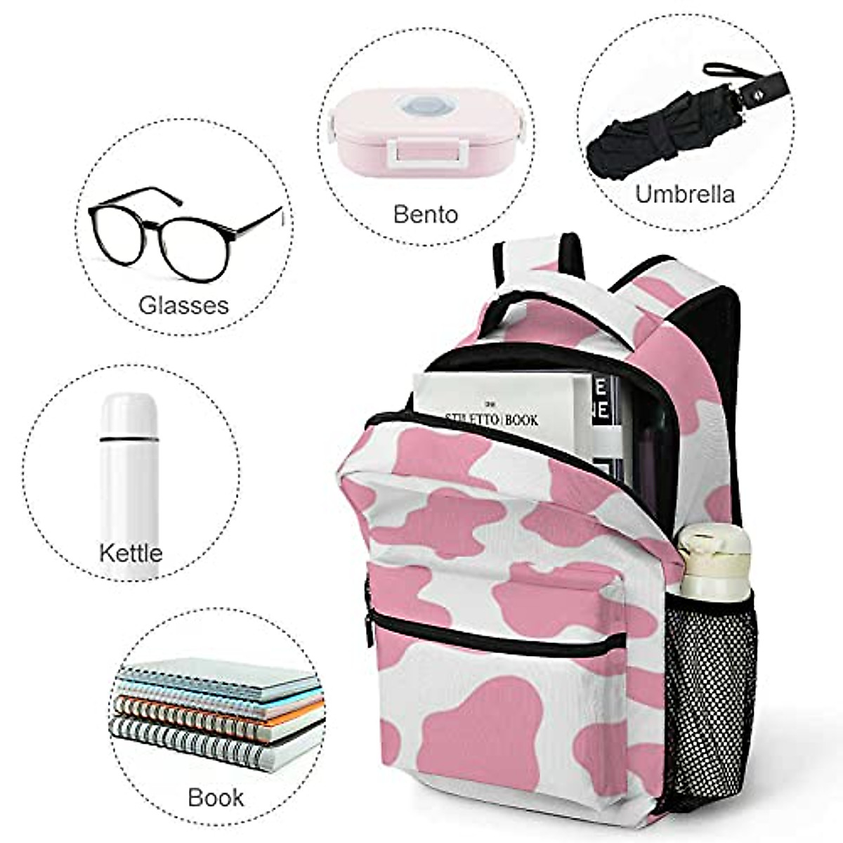 My Little Nest Casual School Backpack Pink Cow Spots Lightweight Travel Daypack College Shoulder Bag for Women Girls Teenage One_Size