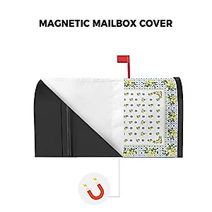 BOSIJOY Mailbox Covers Pastoral Lemon Green Leaf Mailbox Cover Magnetic Standard Size,Farm Floral Blue Vintage Tiles Mailbox Wraps Post Box Cover for Outdoor Garden Yard Patio Decor Mailbox Decals