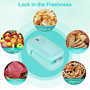 Mini Bag Sealer, Kenossion Chip Bag Sealer - Bag Sealer Heat Seal with Cutter & Magnet, Portable Mini Sealing Machine to Reseal Plastic Bags & Keep Snacks Fresh (2xAA Batteries Included)