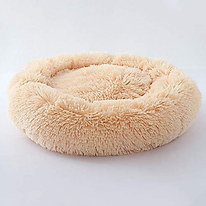 balacoo Luxury Fur Donut Cuddler Round Cat and Dog Cushion Bed Self-Warming and Cozy for Improved Sleep (Small Size, Beige)