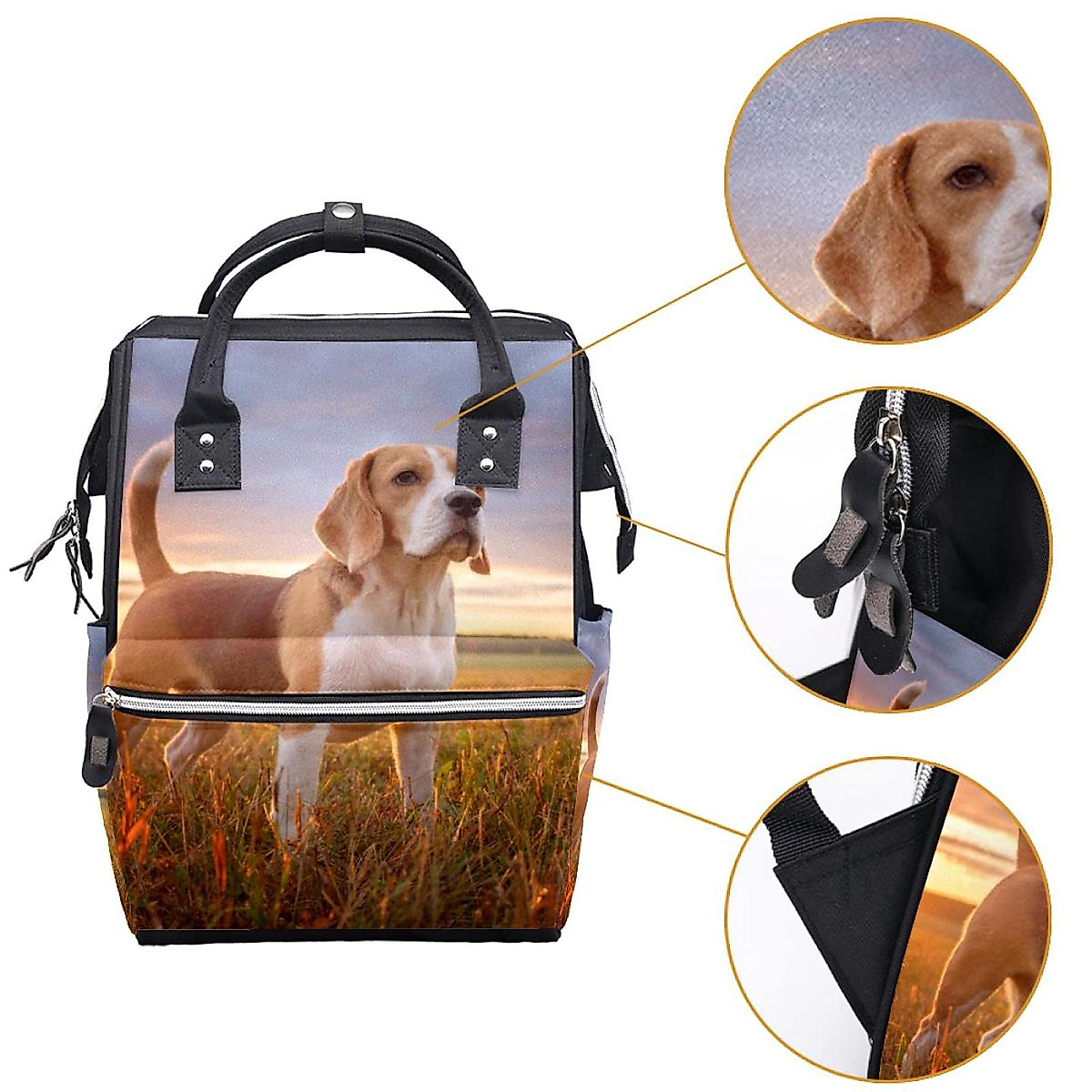 Large Baby Diaper Bag Backpack, Outdoor Beagle Dog Waiting Sunset Nappy Bag Travel Back Pack for Mom and Dad