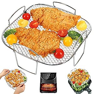 BYKITCHEN 8 inch Square Air Fryer Rack, Stainless Steel Dehydrator Rack, Square Air Fryer Accessories for Cosori, Instant Vortex, Gourmia Air Fryer & Oven, Ninja Foodi Grill Accessories