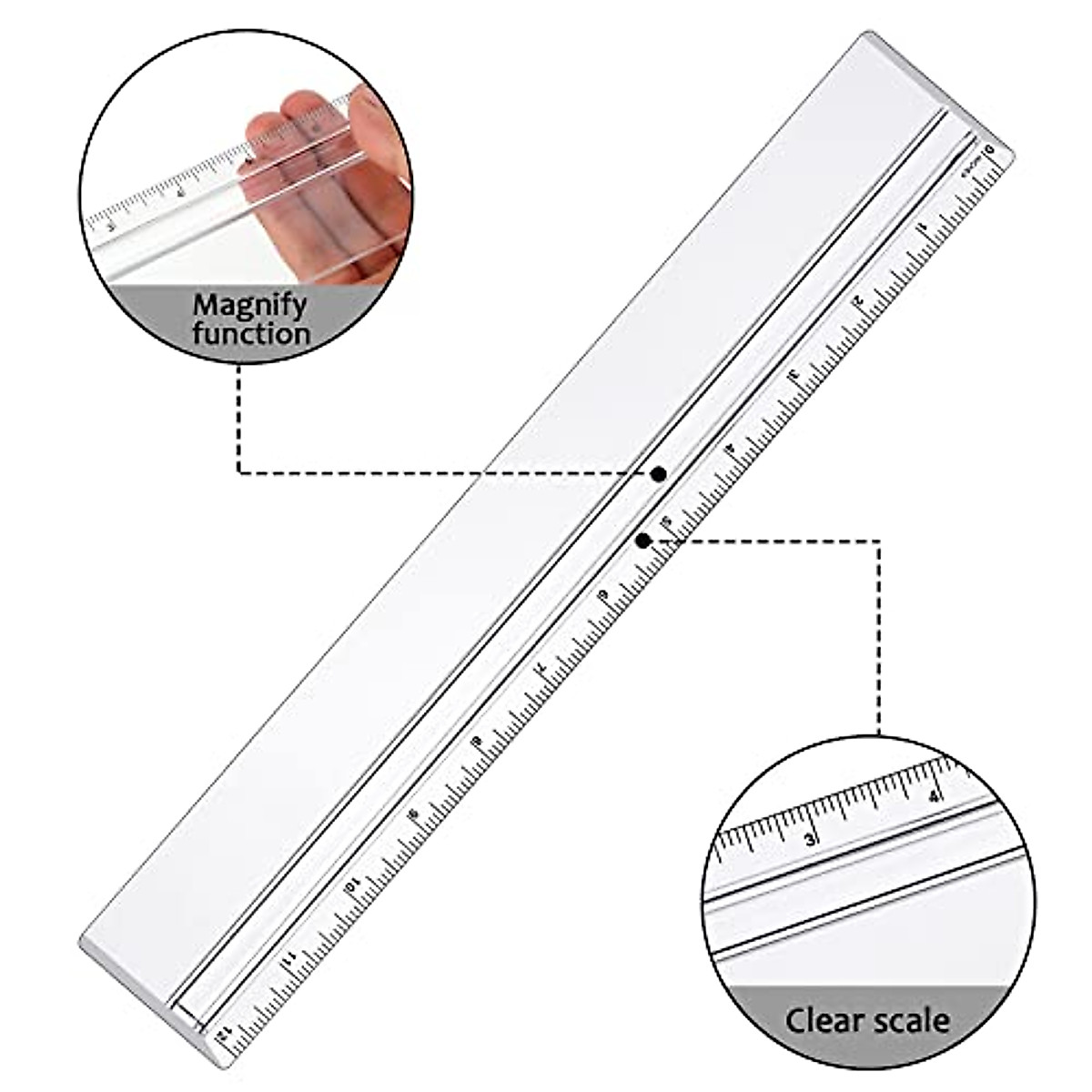 4 Pieces Magnifying Ruler 12 Inch Clear Ruler Plastic Data Processing Metric Scale Ruler Transparent Rulers for Reading Drawing Drafting