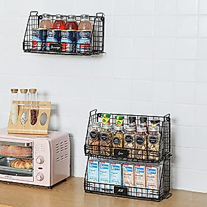 Stackable Pantry Baskets Household Food Storage Organizer with Handles Name Plate 3 Pack-13.7 Wide, Foldable Snack Rack Stand with Open Front Stacking Farmhouse Bins for Countertop Cabinets Kitchen