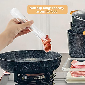 Quixleen Bacon Container for Refrigerator with Food Serving Tong and Small Square Storage Box Bacon Keeper with Sealing Lid Draining Plate Recording Function on the Lid