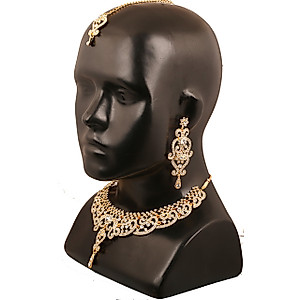 Touchstone Indian jewelry set for women bollywood gold jewellery wedding outfits necklace sets earrings bridal maang tikka fancy costume girls ethnic big desi accessories rhinestone in gold tone