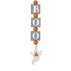 5ft Halloween Wooden Beaded Boo Ghost Garland with Tassels Multi Color Wood