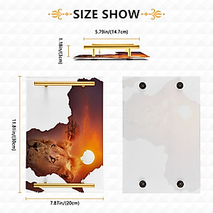 African Map Wildlife Lion Bathroom Tray Perfume Organizer Serving Tray with Gold Handles Decorative Acrylic Tray for Breakfast, Coffee Table/Butler & More
