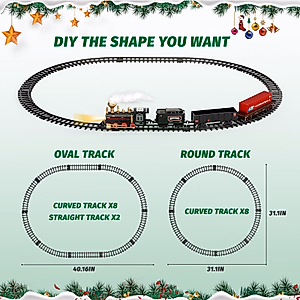 UNIH Train Set,Electric Train Toys with Steam Locomotive Engine,Cargo Car and Long Track, Model Train Set with Smokes,Lights & Sound, Toy Train Gifts for 3 4 5 6 7 8+ Year Old Kids Boys Girls