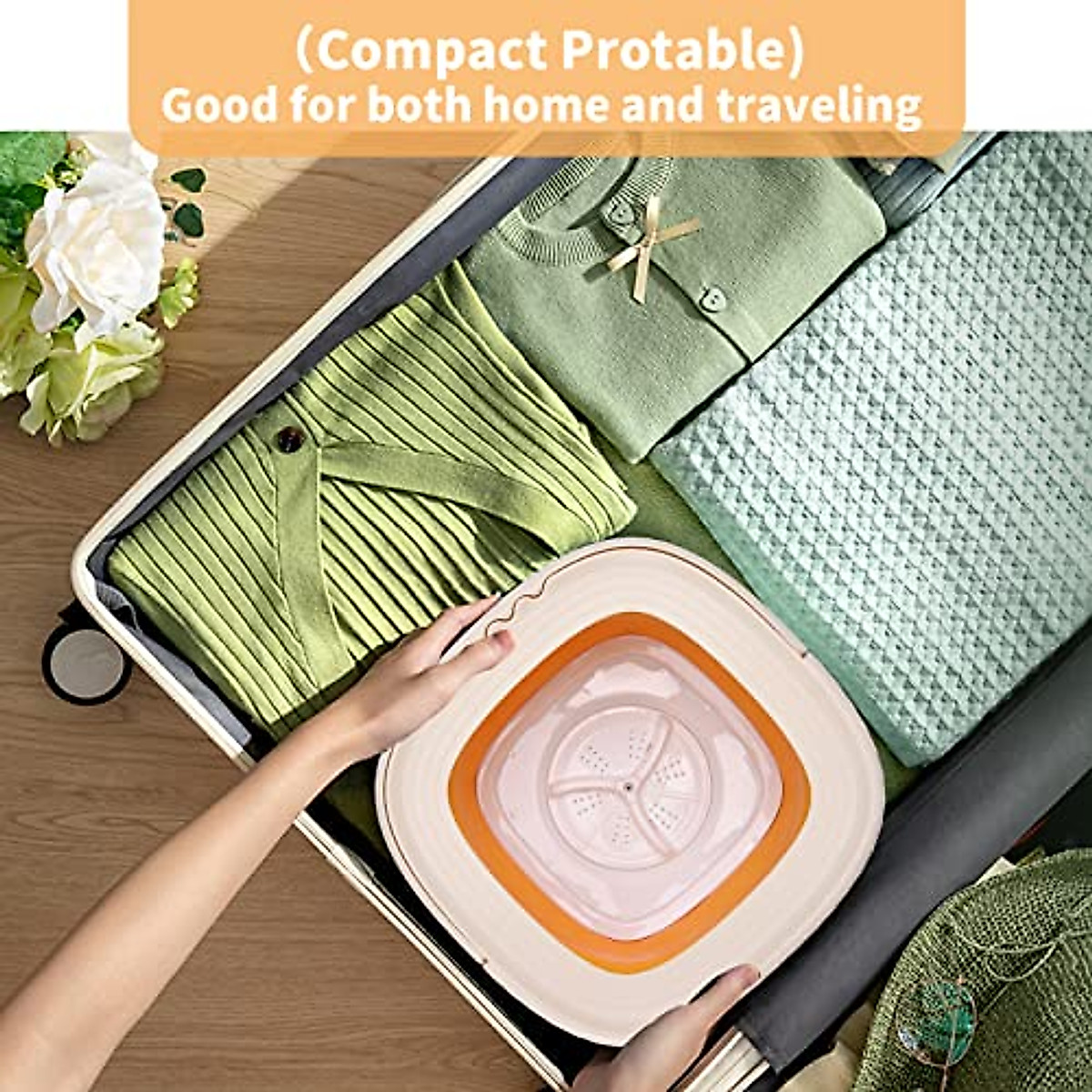 Portable Washing Machine - 6L Foldable Mini Small Portable Washer Washing Machine with Drain Basket for Apartment, Laundry, Camping, RV, Travel, Underwear, Personal, Baby - (110V-200V) - Yellow