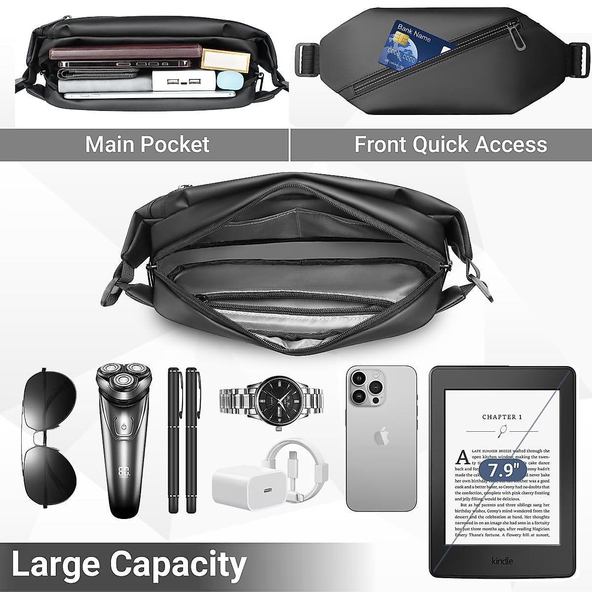 Sling Crossbody Bag for Men,Small Shoulder Bag Chest Bag Cross Body Bag Sling Backpack,7.9 Inch Compact Waterproof Lightweight Casual Daypack for Men Women Travel Hiking Walking Work Gym Outdoor Sport