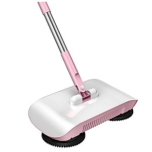 Hand Push Floor Sweepers, 3 in 1 Manual Vacuum Cleaner Mop, Floor Crumb Sweeper, Home Cleaning Sweeping Mop for Wooden Ttile Floor Rugs (Pink)