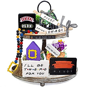 9 Pieces Friends Tiered Tray Decor Set Friends TV Show Gift Wooden Rustic Modern Decor Items Friends TV Show Merchandise Friends Theme Mini Wooden Signs for Kitchen Table Decoration