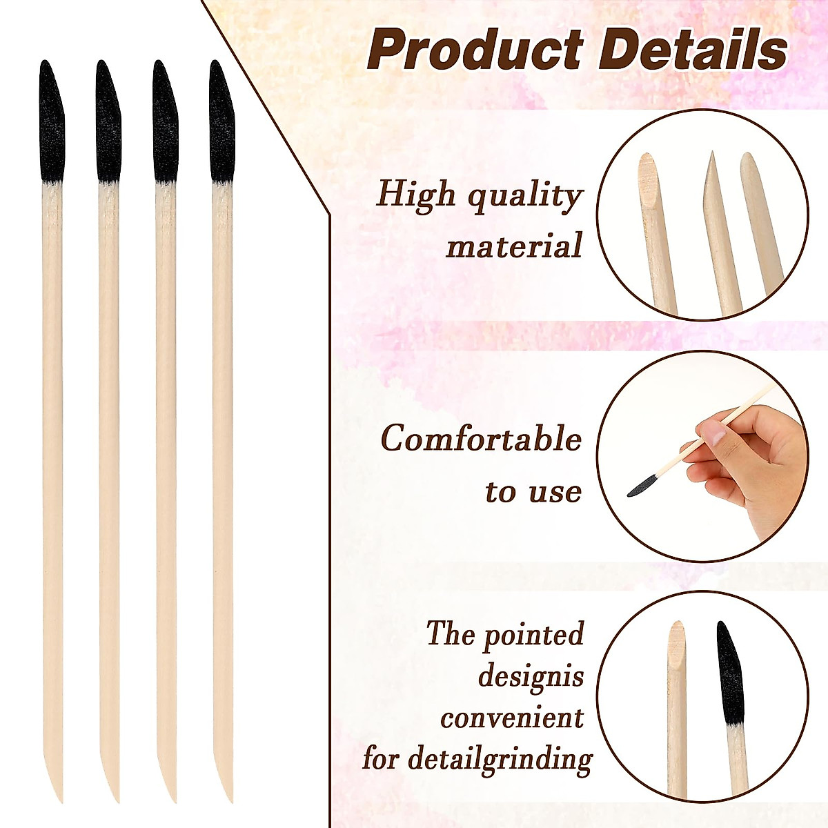 Sanding Sticks 50 Pack Tight Spaces Matchsticks Slanted Sanding Twigs Fine Detailing Sanding Sticks for Plastic Models Wood Hobby