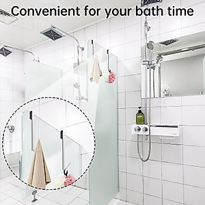 Linone 12 in Shower Door Hooks, Towel Hooks for Bathrooms, Shower Hooks for Towels, Heavy Duty Drilling-Free Extended Over Door Towel Hooks for Frameless Glass Shower Door, 3 Pack