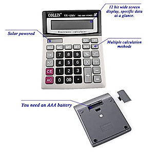 Desk Calculator, 12-Digit Solar Battery Office Calculator with Large LCD Display Big Sensitive Button, Dual Power Desktop Calculators