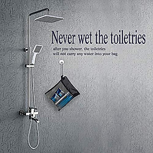 Yihoon Mesh Shower Tote Bag Caddy - Toiletry Dorm Gym Organizer 10.5”L x 9”H with Suction Cup and Zipper Drawstring Pouch 11”L x 10”H (Black, 2 in 1)