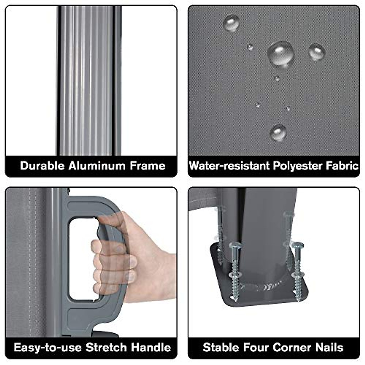 LUCKYERMORE 118”L x 78.7" H Folding Retractable Side Awning Wall, Cut View and Add a Private Space, Waterproof, UV-Resistant Sun Shade Wind Screen Easy-Assembled, Pole Post Mounted, Gray